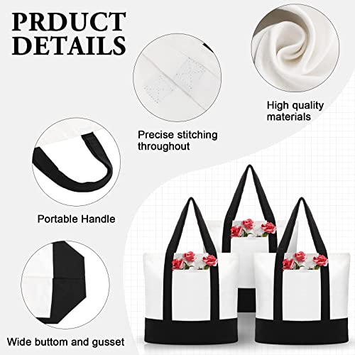 10 Pack Large Canvas Tote Bag with Pocket Kitchen Reusable Grocery Bags Bulk Black and Natural Plain Canvas Tote for Women DIY Beach Blank Multipurpose Cotton Tote Bag Set