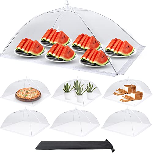 Food Covers For Outside - 7 Pack, 1 Extra Large (40 x 24 in) & 6 Large (17 x 17 in) Mesh Food Covers For Outdoors, Food Tents, Picnic Pool Party Supplies, Camping Accessories, Pop-Up and Collapsible