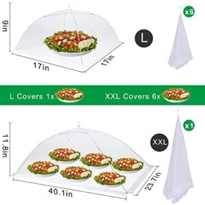 Food Covers For Outside - 7 Pack, 1 Extra Large (40 x 24 in) & 6 Large (17 x 17 in) Mesh Food Covers For Outdoors, Food Tents, Picnic Pool Party Supplies, Camping Accessories, Pop-Up and Collapsible