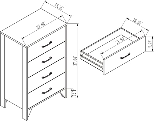 Panana 2/3/4 Drawer Dresser, Chest of Drawers Wooden Storage Dresser Cabinet Bedroom Furniture (White, 4 Drawer)