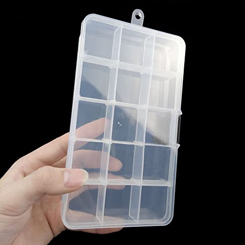 MINGXI 4 Pcs 15 Grids Clear Organizer Box Plastic Storage Container with Adjustable Dividers for Beads Art DIY Crafts Jewelry Fishing Electronics Small Parts