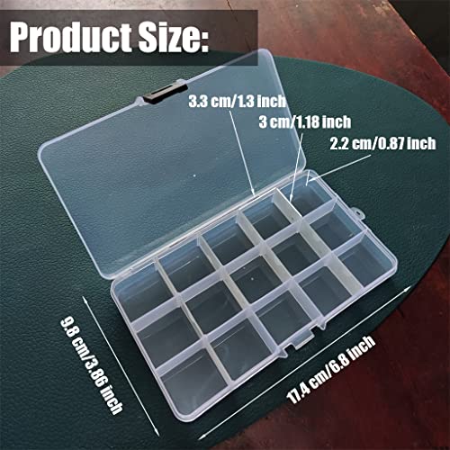 MINGXI 4 Pcs 15 Grids Clear Organizer Box Plastic Storage Container with Adjustable Dividers for Beads Art DIY Crafts Jewelry Fishing Electronics Small Parts