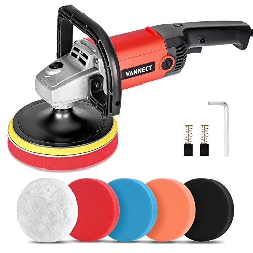 Buffer Polisher, 1200W 7-inch Polisher for Car Detaling, Car Polisher with 6 Variable Speed, 5 Foam Pads, Detachable Handle and Safety Lock Buffer, Car Buffer Ideal for Car Sanding, Polishing, Waxing…