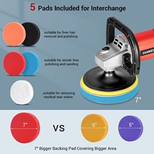 Buffer Polisher, 1200W 7-inch Polisher for Car Detaling, Car Polisher with 6 Variable Speed, 5 Foam Pads, Detachable Handle and Safety Lock Buffer, Car Buffer Ideal for Car Sanding, Polishing, Waxing…