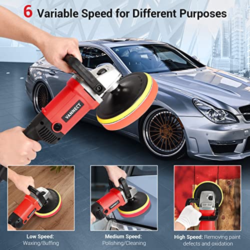 Buffer Polisher, 1200W 7-inch Polisher for Car Detaling, Car Polisher with 6 Variable Speed, 5 Foam Pads, Detachable Handle and Safety Lock Buffer, Car Buffer Ideal for Car Sanding, Polishing, Waxing…