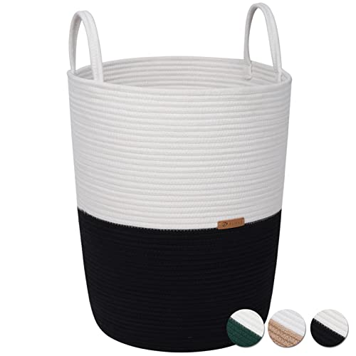 R RUNKA Extra Large Toys Basket -16"x 20" Laundry Basket with Handle - Large Woven Basket for Storage,Laundry Hamper for Clothes, Toys, Towels,Laundry | Shoes Basket | Laundry Bin | Off White & Black