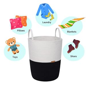 R RUNKA Extra Large Toys Basket -16"x 20" Laundry Basket with Handle - Large Woven Basket for Storage,Laundry Hamper for Clothes, Toys, Towels,Laundry | Shoes Basket | Laundry Bin | Off White & Black