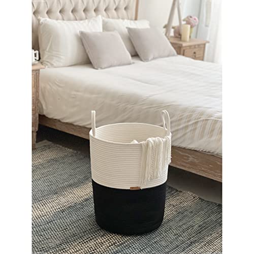 R RUNKA Extra Large Toys Basket -16"x 20" Laundry Basket with Handle - Large Woven Basket for Storage,Laundry Hamper for Clothes, Toys, Towels,Laundry | Shoes Basket | Laundry Bin | Off White & Black