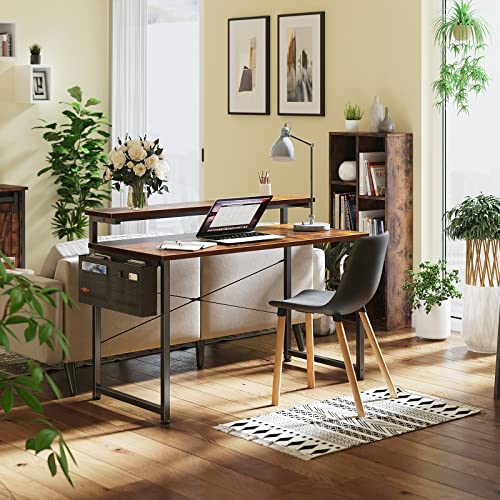 ODK Computer Desk with Adjustable Monitor Shelves, 48 inch Home Office Desk with Monitor Stand, Writing Desk, Study Workstation with 3 Heights (10cm, 13cm, 16cm), Rustic Brown