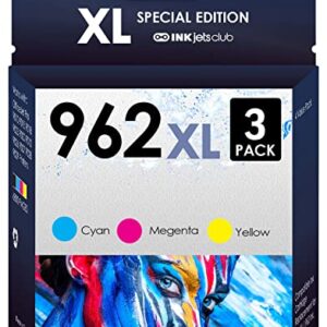 INKjetsclub Compatible High Yield Cartridges for HP 962XL Printer Ink. Works with OfficeJet 9010 9012 9014 9015 9016 9022 9025 9026 9028 Printers. 3 Pack (Cyan, Magenta, Yellow)