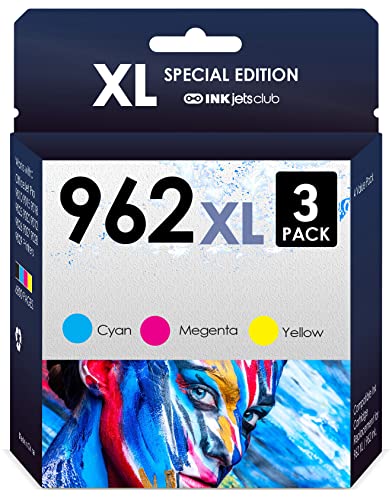 INKjetsclub Compatible High Yield Cartridges for HP 962XL Printer Ink. Works with OfficeJet 9010 9012 9014 9015 9016 9022 9025 9026 9028 Printers. 3 Pack (Cyan, Magenta, Yellow)