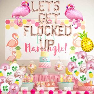 Let's Get Flocked Up Balloons Rose Gold Flamingo Bachelorette Party Banner Final Flamingle/Beach Bach/Hawaii Luau/Tropical Summer Beach Pineapple Bridal Shower Bachelorette Party Supplies Decorations