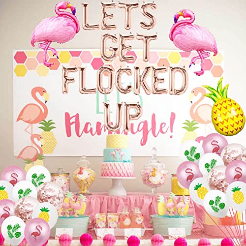 Let's Get Flocked Up Balloons Rose Gold Flamingo Bachelorette Party Banner Final Flamingle/Beach Bach/Hawaii Luau/Tropical Summer Beach Pineapple Bridal Shower Bachelorette Party Supplies Decorations