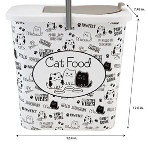 Pounce + Fetch 3 Gallon Pet Dry Food Container with Scooper | Cat Food Organizer | Helps Organize Pantry and Cabinets | Cats & Kitty Print Design | Carrying Handle | Flip Top Lid