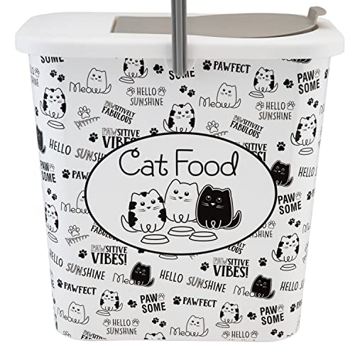 Pounce + Fetch 3 Gallon Pet Dry Food Container with Scooper | Cat Food Organizer | Helps Organize Pantry and Cabinets | Cats & Kitty Print Design | Carrying Handle | Flip Top Lid