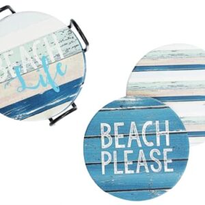 PANCHH Beach Coastal & Ocean Sea Tropical Theme Coasters for Drinks, Kitchen Decor and Gifts for Beach House and Home Beach Bars - Coasters for Wooden Table - Set of 6 with Holder, Absorbent