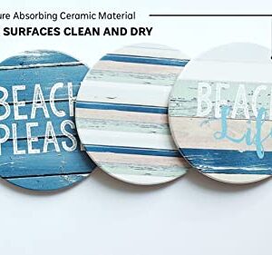 PANCHH Beach Coastal & Ocean Sea Tropical Theme Coasters for Drinks, Kitchen Decor and Gifts for Beach House and Home Beach Bars - Coasters for Wooden Table - Set of 6 with Holder, Absorbent