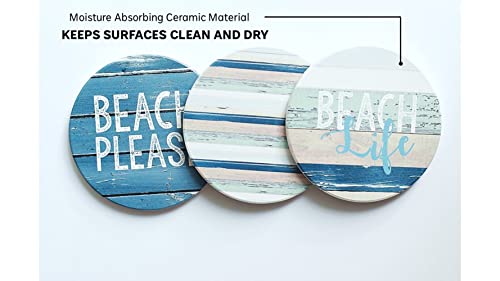 PANCHH Beach Coastal & Ocean Sea Tropical Theme Coasters for Drinks, Kitchen Decor and Gifts for Beach House and Home Beach Bars - Coasters for Wooden Table - Set of 6 with Holder, Absorbent