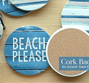 PANCHH Beach Coastal & Ocean Sea Tropical Theme Coasters for Drinks, Kitchen Decor and Gifts for Beach House and Home Beach Bars - Coasters for Wooden Table - Set of 6 with Holder, Absorbent