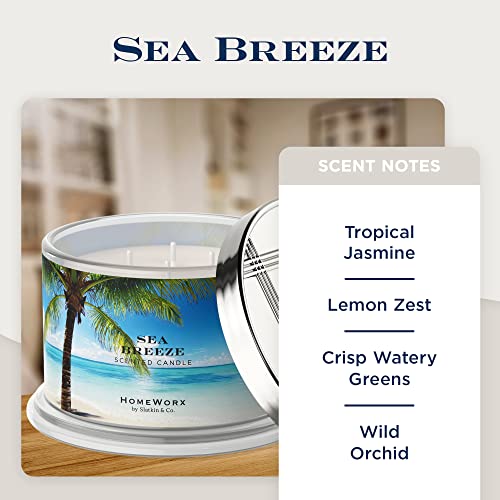 Premium Scented 4-Wick Candle, Sea-Breeze, HomeWorx by Slatkin & Co - 18 oz - Long-Lasting Jar Candle, 30-55 Hours Burn Time - Notes of Tropical Jasmine, Lemon Zest, Crisp Watery Greens & Wild Orchid