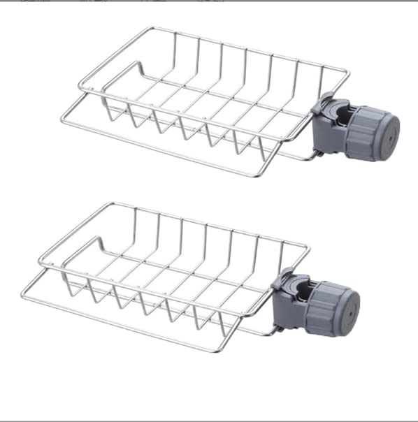 2 Piece Stainless Steel Faucet Rack, Hanging Adjustable Height for Kitchen Sink, Suitable for Kitchen Sink, Bathroom Sink Storage Rack, can be Placed Sponge, Brush, soap, Bath Ball, Shampoo etc