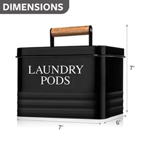 Calindiana Modern Farmhouse Metal Laundry Pods Holder Container with Lid for Laundry Room Decor and Accessories and Space Saving Organization and Storage, Holds 81 Laundry Pods, Black