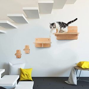 4 Pcs Wall-Mounted Cat Hammock Climbing Steps Set, Cat Shelves Perches with Scratching Mat, Cat Wall Furniture for Indoor Cats Playing Lounging Climbing