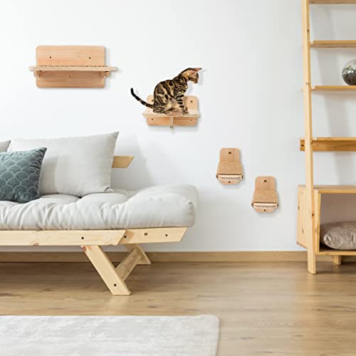 4 Pcs Wall-Mounted Cat Hammock Climbing Steps Set, Cat Shelves Perches with Scratching Mat, Cat Wall Furniture for Indoor Cats Playing Lounging Climbing