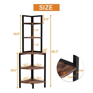 Bigbiglife Corner Shelf Stand, Corner Bookshelf for Storage and Display, Industrial Corner Ladder Shelf, Rustic Brown