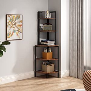 Bigbiglife Corner Shelf Stand, Corner Bookshelf for Storage and Display, Industrial Corner Ladder Shelf, Rustic Brown