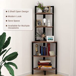 Bigbiglife Corner Shelf Stand, Corner Bookshelf for Storage and Display, Industrial Corner Ladder Shelf, Rustic Brown