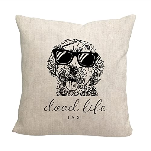 Pattern Pop - Personalized Doodle Throw Pillow - 18”x18” Dog with Glasses Pillow - Great for Gifting - Pillow Personalized for You - Made to Celebrate Your Pup - Linen