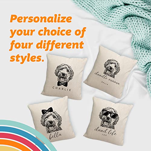 Pattern Pop - Personalized Doodle Throw Pillow - 18”x18” Dog with Glasses Pillow - Great for Gifting - Pillow Personalized for You - Made to Celebrate Your Pup - Linen