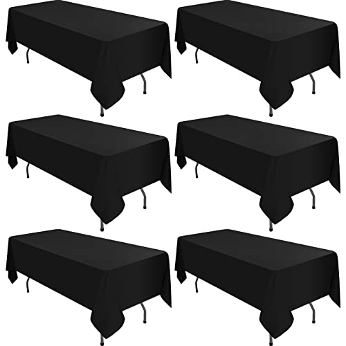 REWOMC 6 Pack Polyester Tablecloth 60 x 102 Inch Black Polyester Table Cloth for 6 Foot Rectangle Tables, Stain and Wrinkle Resistant Washable Table Cover for Kitchen Wedding Banquet Restaurant Party