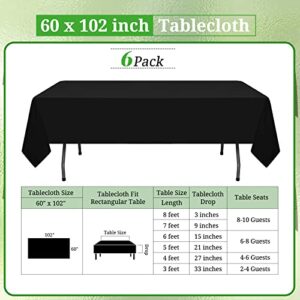 REWOMC 6 Pack Polyester Tablecloth 60 x 102 Inch Black Polyester Table Cloth for 6 Foot Rectangle Tables, Stain and Wrinkle Resistant Washable Table Cover for Kitchen Wedding Banquet Restaurant Party