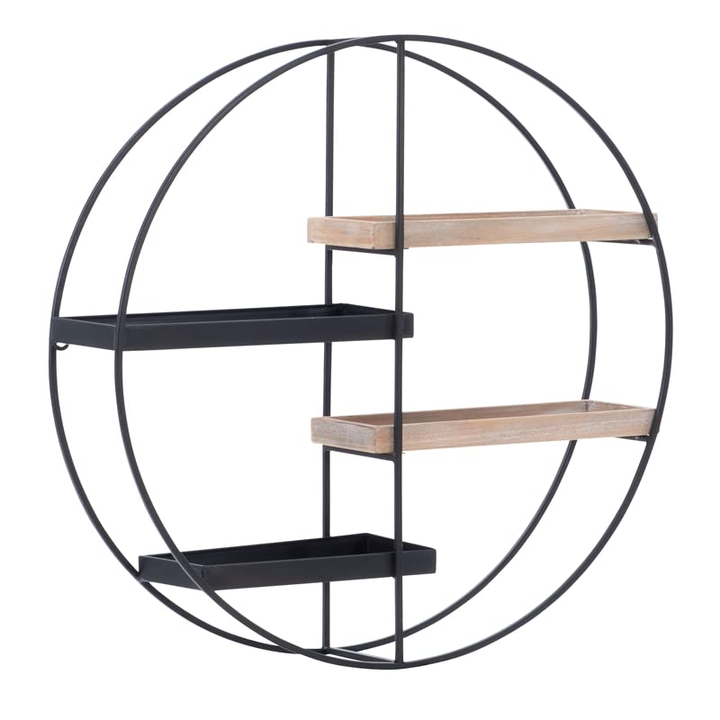 Linon Kenson Round Metal and Wood Four Shelf Wall Storage in Black