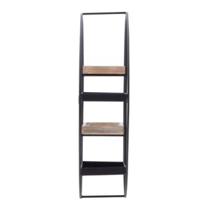 Linon Kenson Round Metal and Wood Four Shelf Wall Storage in Black