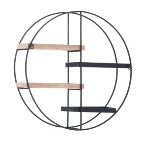 Linon Kenson Round Metal and Wood Four Shelf Wall Storage in Black