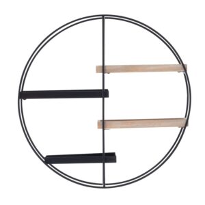 Linon Kenson Round Metal and Wood Four Shelf Wall Storage in Black