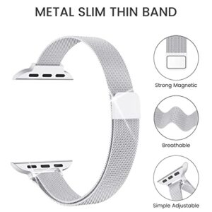 ZXCASD Metal Bands Compatible with Apple Watch Band 38mm 40mm 41mm for Women,Slim Stainless Steel Loop Magnetic Clasp Strap for iWatch Series 8 7 6 5 4 3 2 1 SE（38mm 40mm 41mm,Silver