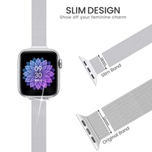 ZXCASD Metal Bands Compatible with Apple Watch Band 38mm 40mm 41mm for Women,Slim Stainless Steel Loop Magnetic Clasp Strap for iWatch Series 8 7 6 5 4 3 2 1 SE（38mm 40mm 41mm,Silver