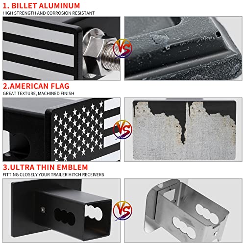 UOBMALL Heavy American Flag Metal Trailer Hitch Cover for 2 inch Receivers with Stainless Steel Pin Bolt