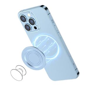 aurox compatible with magsafe base for iphone 14 13 12 magnetic base plate【base only】 intended for pop socket grip and phone ring holder【removable wireless charging】(light blue)