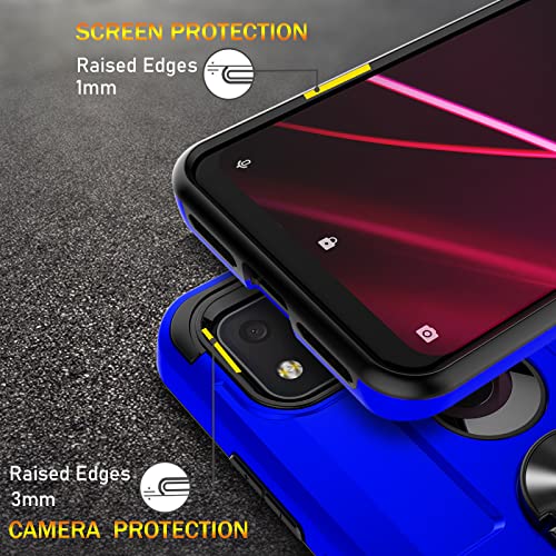 T-Mobile TCL Revvl 4 Case, with 3 Pcs Tempered Glass Screen Protector, Built-in Ring Kickstand and Magnetic Car Mount Shockproof Dropproof Defend Armor Rugged Case for T-Mobile Revvl 4 - Blue