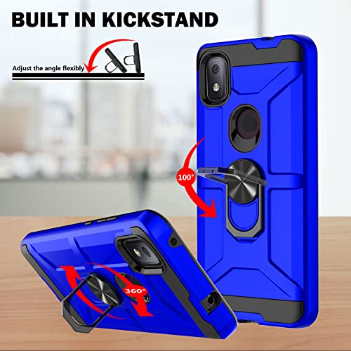 T-Mobile TCL Revvl 4 Case, with 3 Pcs Tempered Glass Screen Protector, Built-in Ring Kickstand and Magnetic Car Mount Shockproof Dropproof Defend Armor Rugged Case for T-Mobile Revvl 4 - Blue