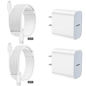 iphone charger fast charging [apple mfi certified] 2 pack apple type c wall charger block with 2 pack [6ft&10ft] long usb c to lightning cable for iphone 14/13/12/12 pro max/11/xs max/xr/x,airpods pro