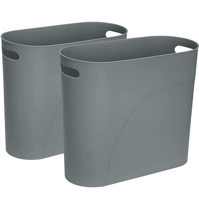 HOLTPHILI Slim Trash Can Small Waste Basket Garbage Can with Handles for Bathroom Kitchen Office (Grey,2 Pack)