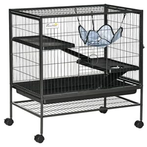 pawhut small animal cage with hammock, 3 tiers ferret cage with storage shelf, chinchilla cage sugar glider cage, strong metal wire, removable tray