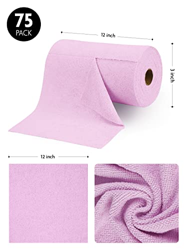 Fantasticlean Microfiber Cleaning Cloth Roll -75 Pack, Tear Away Towels, 12" x 12", Reusable Washable Rags (Purple)