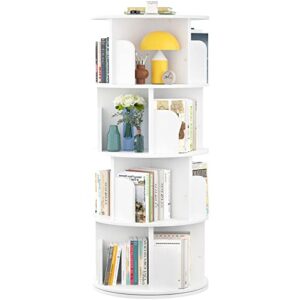 aheaplus rotating bookshelf, small corner bookshelf for small space, 360 display 4 tier floor standing bookcase storage rack, wood narrow book shelf organizer for bedroom, living room, white